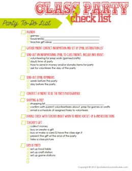 Room Parent Holiday Party Checklist | | SportsMomSurvivalGuide.com