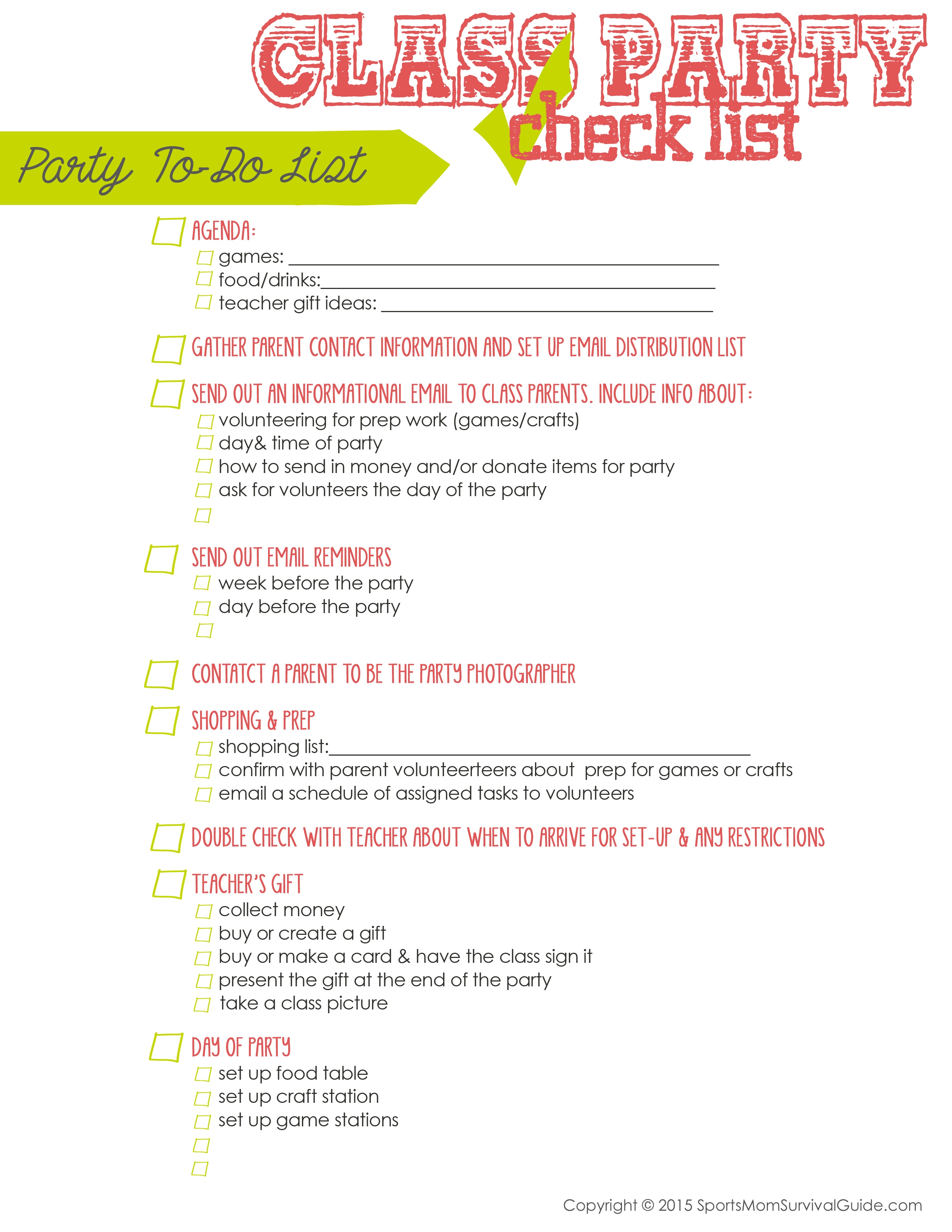 Class party checklist_edited-1 | | SportsMomSurvivalGuide.com