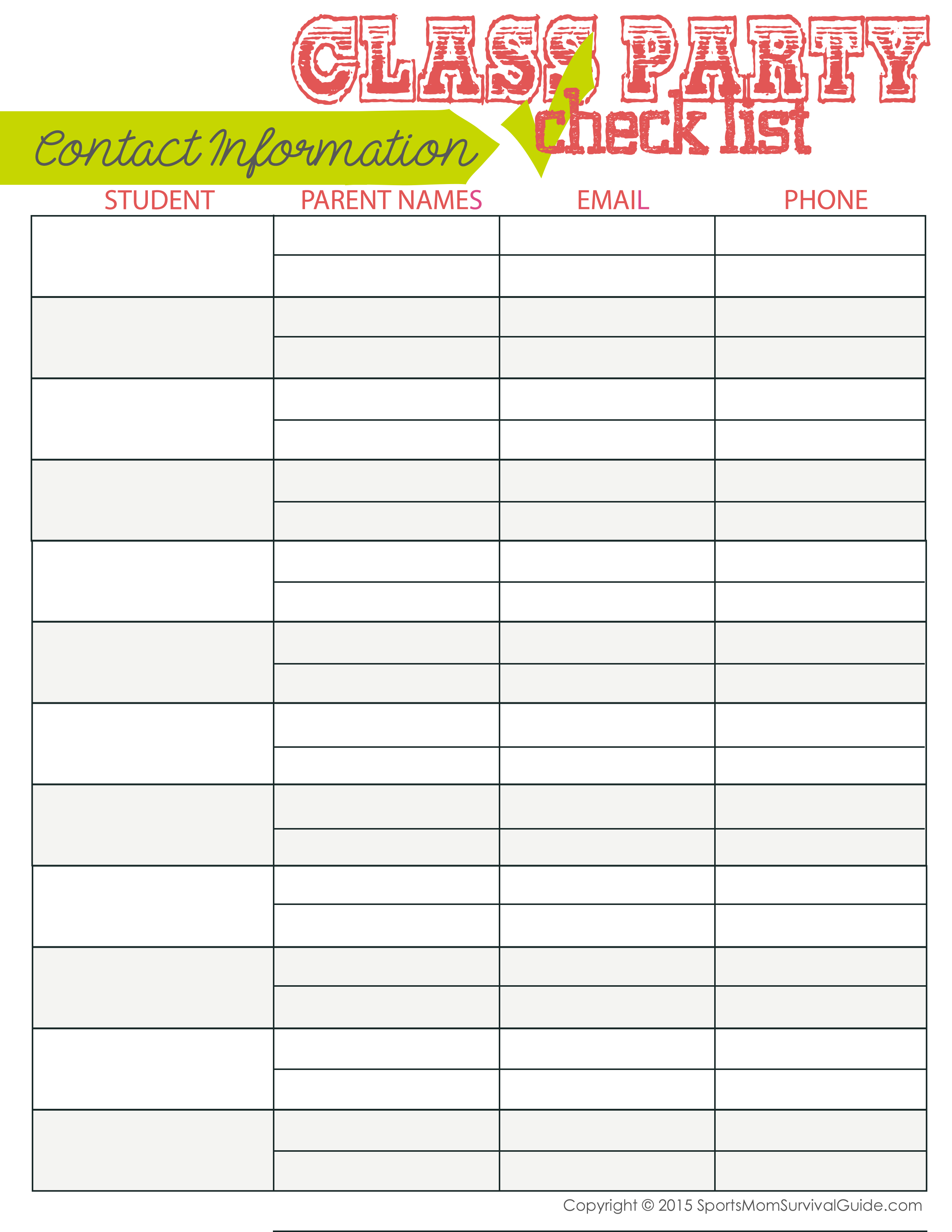 Class party contact – Sports Mom Survival Guide